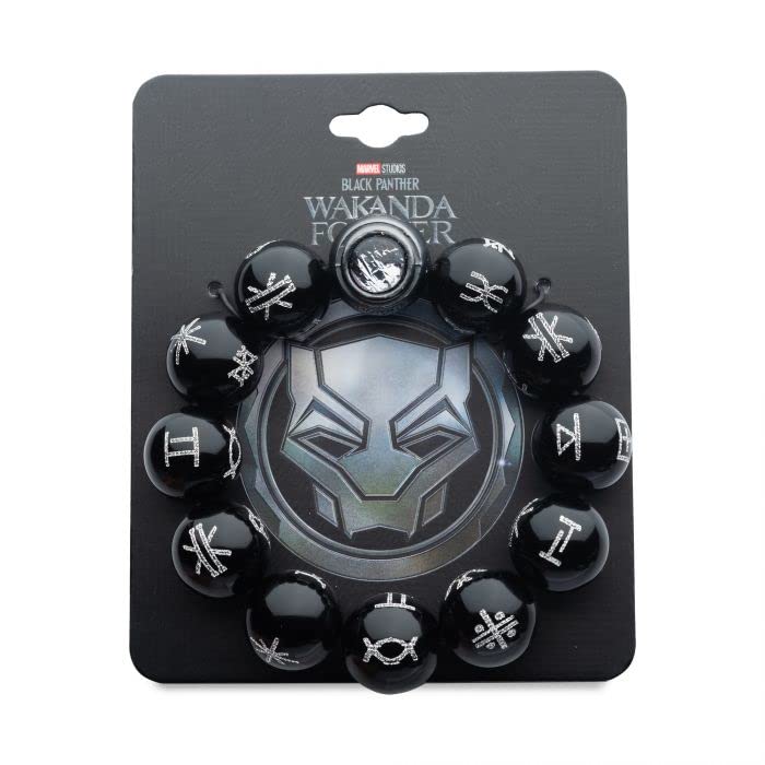 Black Panther Wakanda Forever KIMOYO Acrylic Bead Bracelet - Officially Licensed Marvel Studios Wakanda King T'Challa 12 Beads w/Glass Dome Bracelet - 8.5"