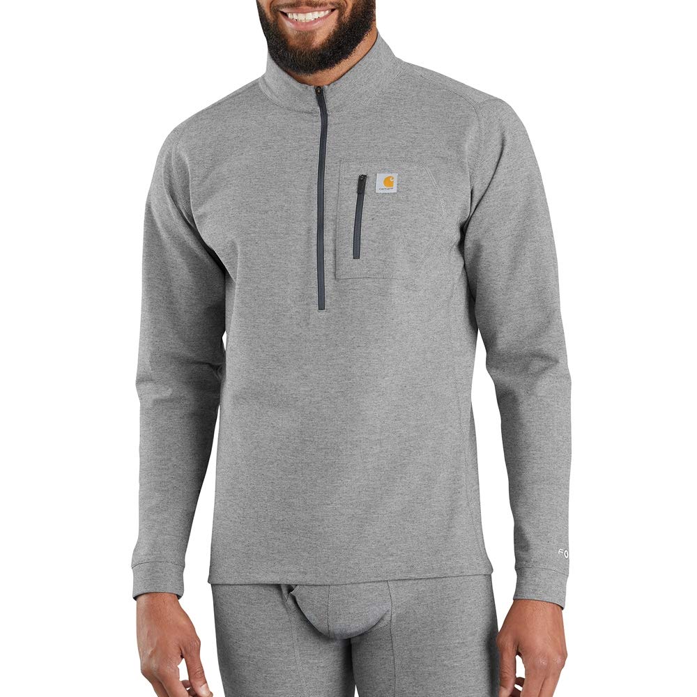 Carhartt Men's Force Tech Quarter-Zip Thermal Base Layer Long Sleeve Shirt, Shadow Heather, X-Large