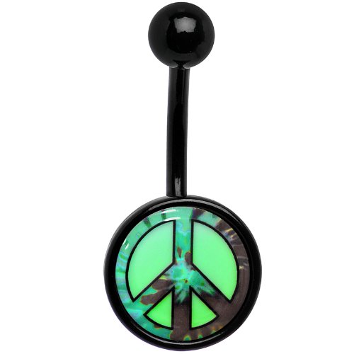 Body Candy Unisex Adult Glow in the Dark Tie Dyed Peace Sign Belly Button Ring