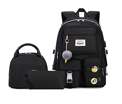 Jaygulf Waterproof Women Laptop Backpack Set Casual Girls Daypack Set Black