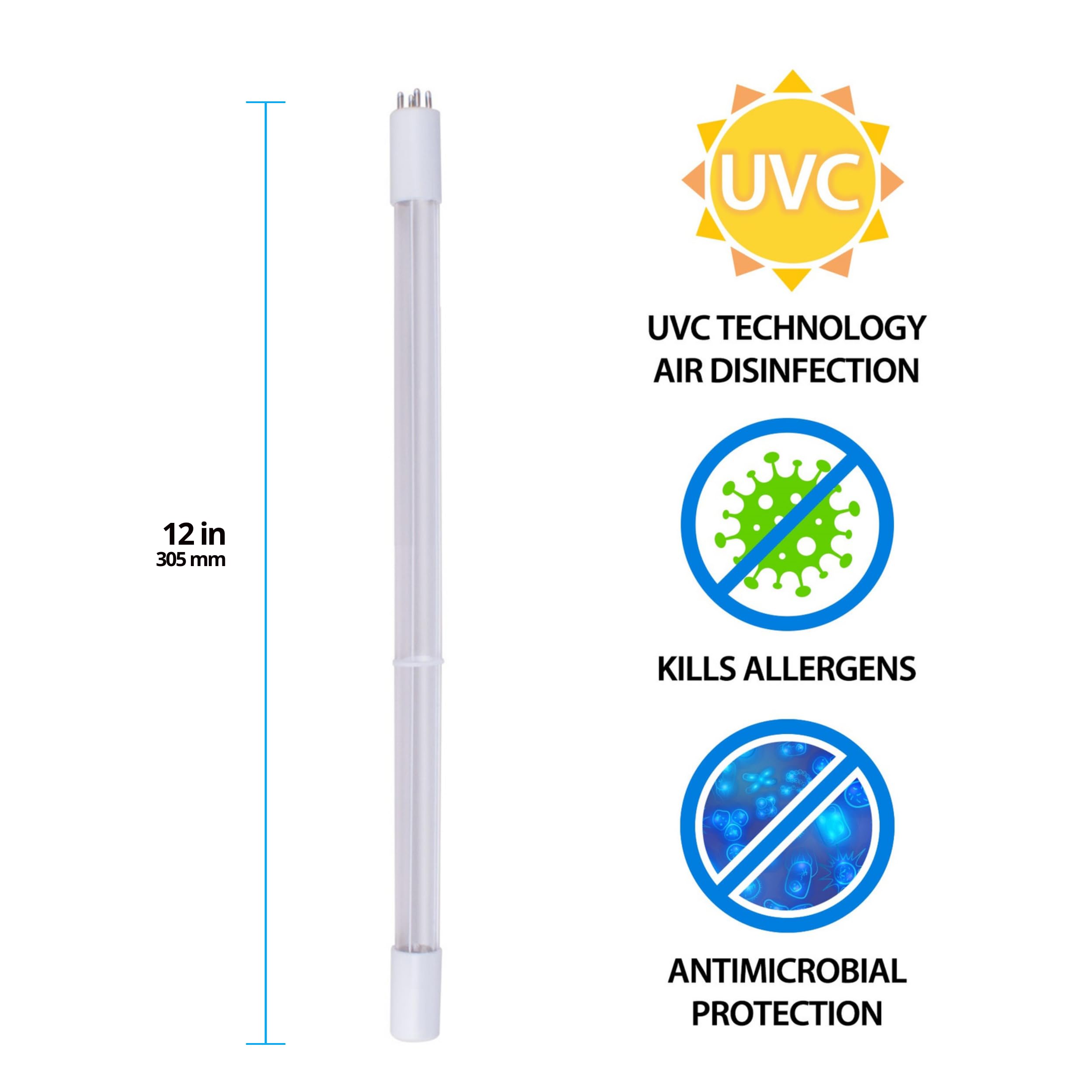 Bio Shield UV-C Air Sanitizer System OEM Compact Replacement Lamp, Cleans Air of Bacteria, Germs, Mold and Allergens, 12-Inch Replacement Lamp, 51-BUVAS-RL