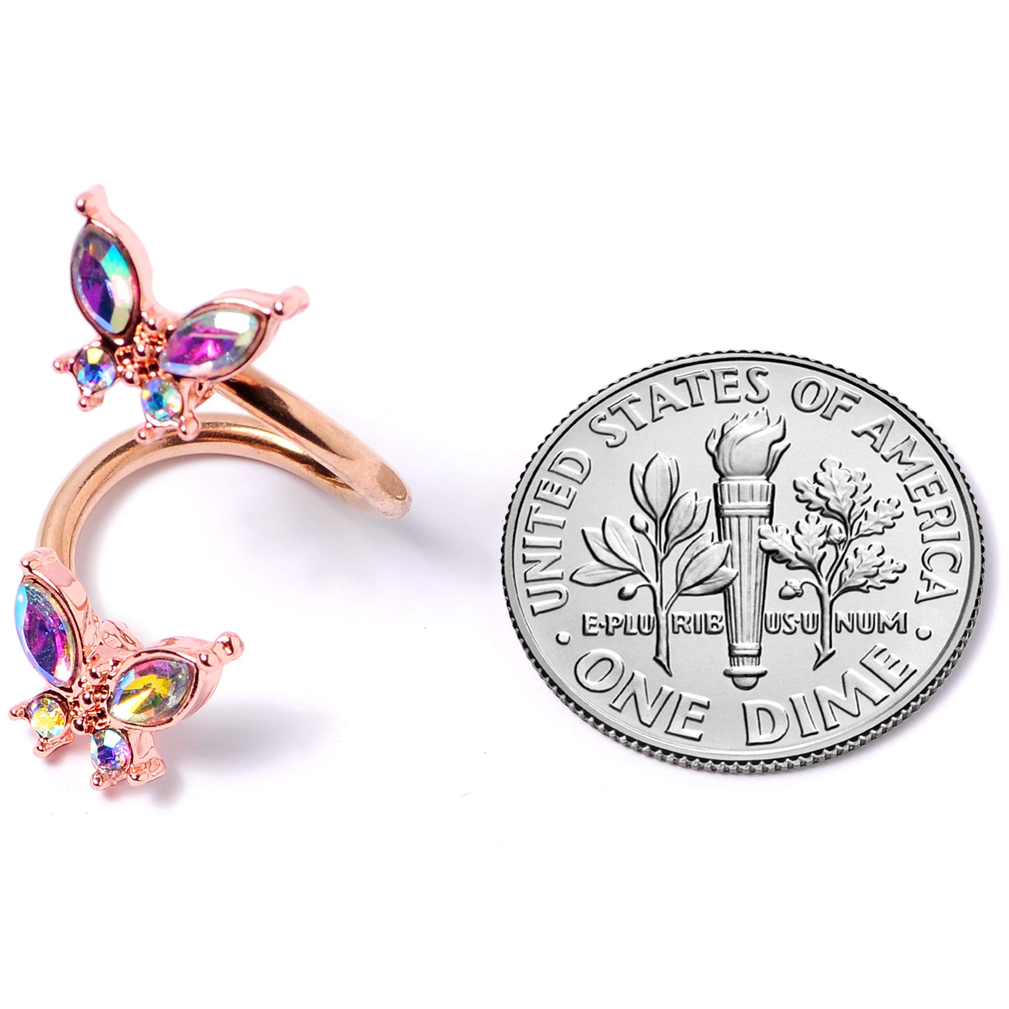 Body Candy Womens 14G PVD Steel Aurora Accent Butterfly Spiral Twister Belly Button Ring Helix Navel Ring