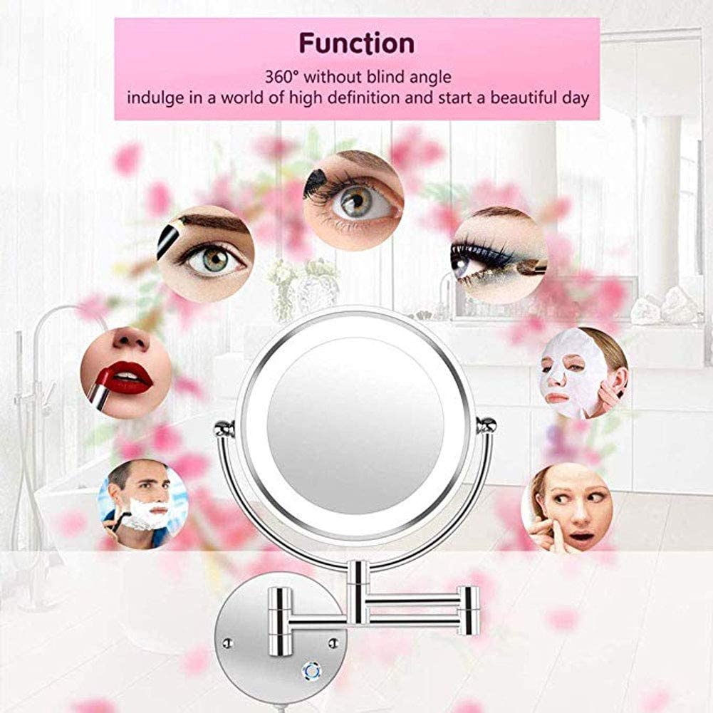 CZQ Makeup Mirror Wall Mount LED, 10X Magnification, 360°Swivel 12" Extension Two-Side Retractable Makeup Mirror for Bathroom Bedroom,8.5 Inch