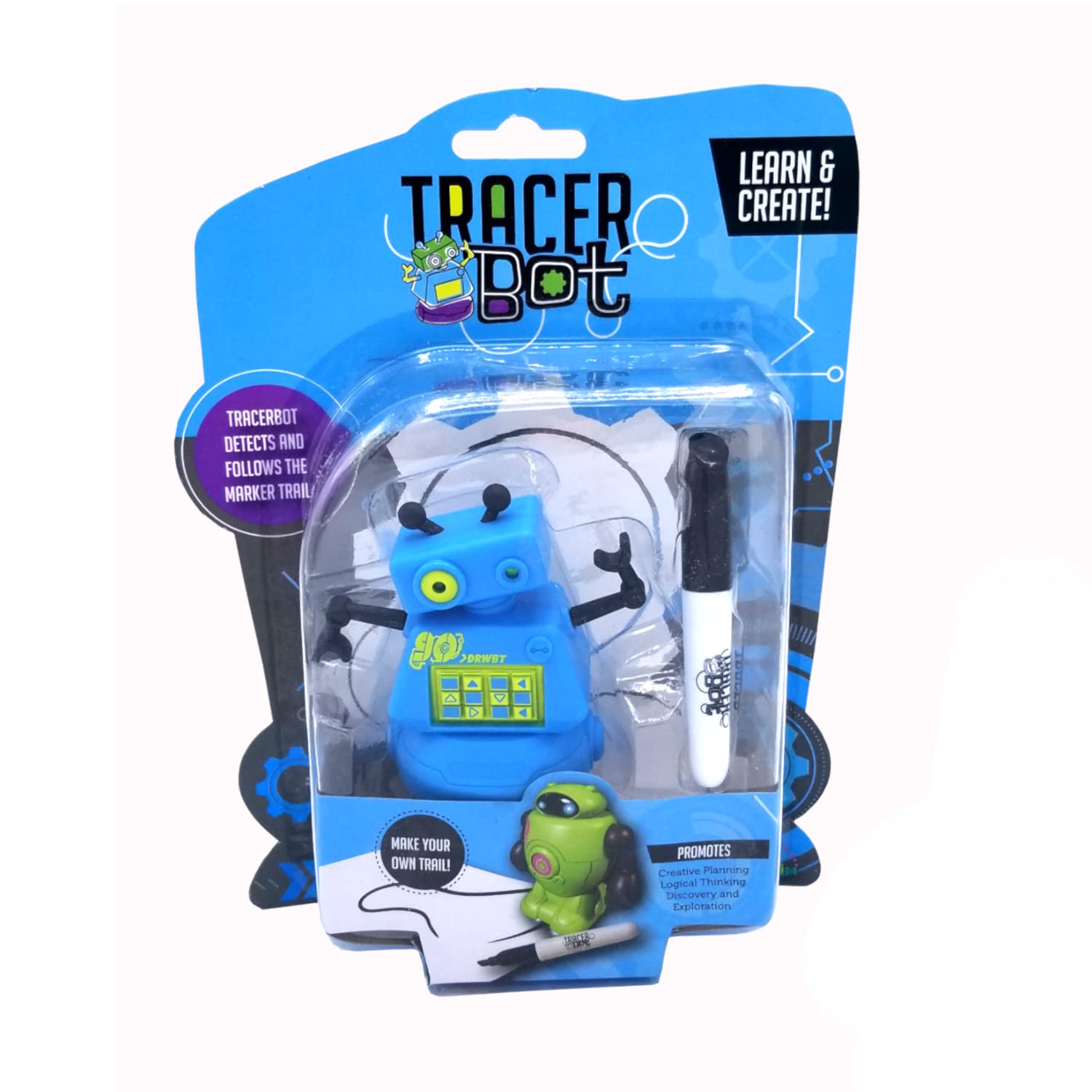MUKIKIM TracerBot - Blue – Mini Inductive Robot That Follows The Black Line You Draw. Fun, Educational, and Interactive STEM Toy with Limitless Ways to Play! Promotes Logic and Creativity Training
