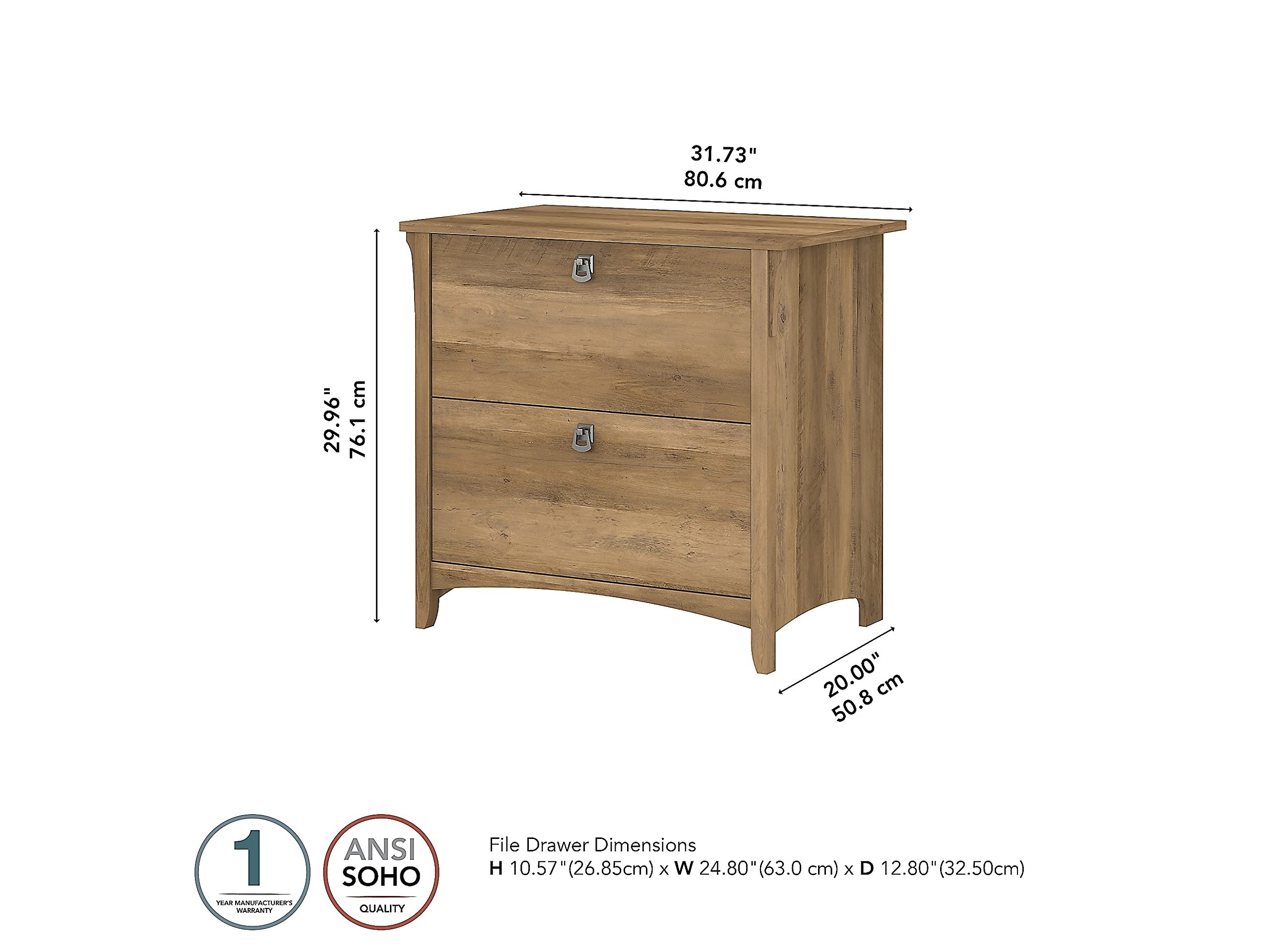 Bush SAF132RCP-03 Salinas 2-Drawer Lateral File Cabinet, Letter/Legal, Reclaimed Pine, 31.73-Inch