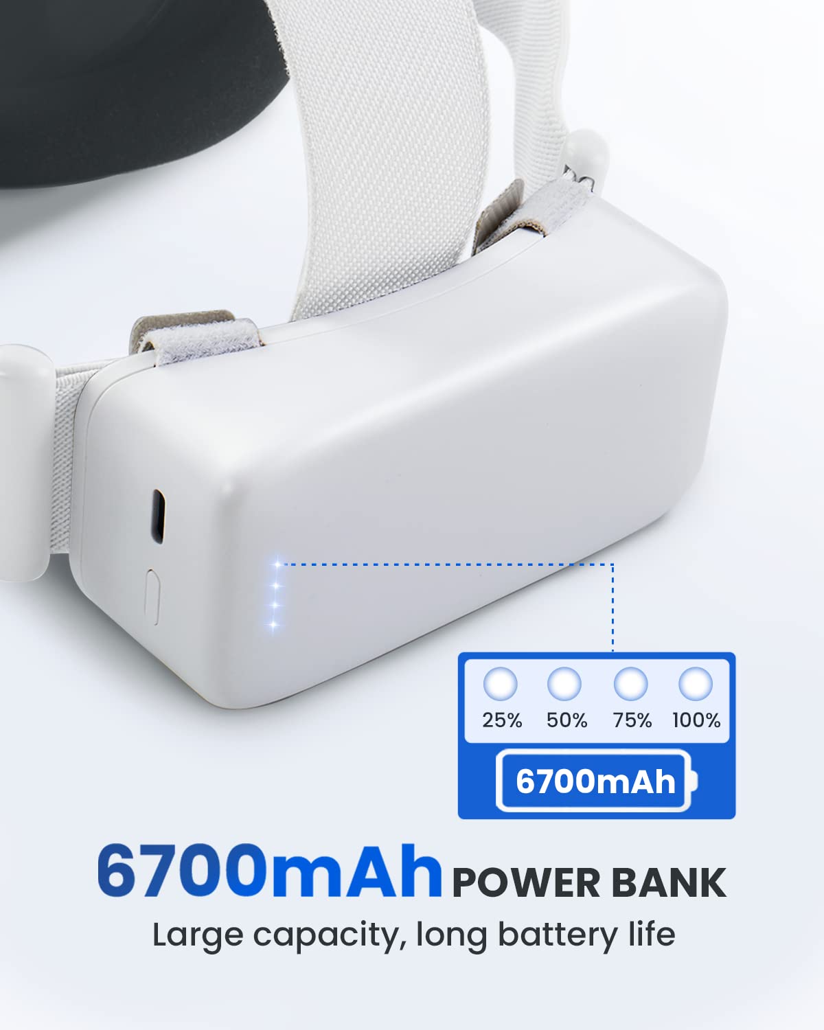 CIYOYO Battery Pack for Quest 2/ Quest 3 - Accessories for Meta Quest 2/Quest 3, 6700mAh VR Power Bank for Original Quest 2/Pro and Elite Strap, Extra 2.5-3.5H Playtime for Parents Gamers Kids