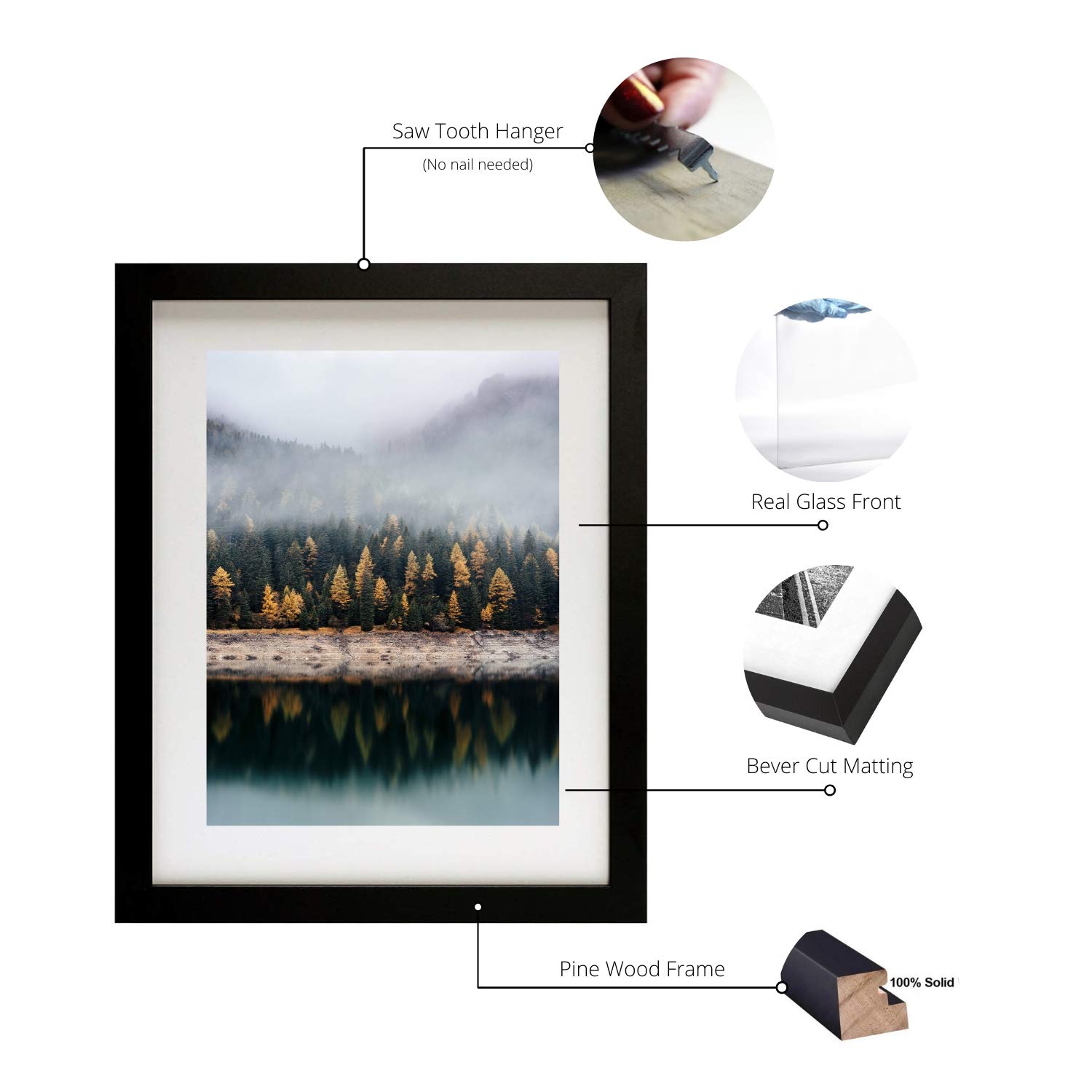 Black 14x18 Picture Frame - Matted 11x14 Photo Picture Display Photograph - 11 by 14 mat with 14x18 Frame - Wall Hanging Acrylic glass front