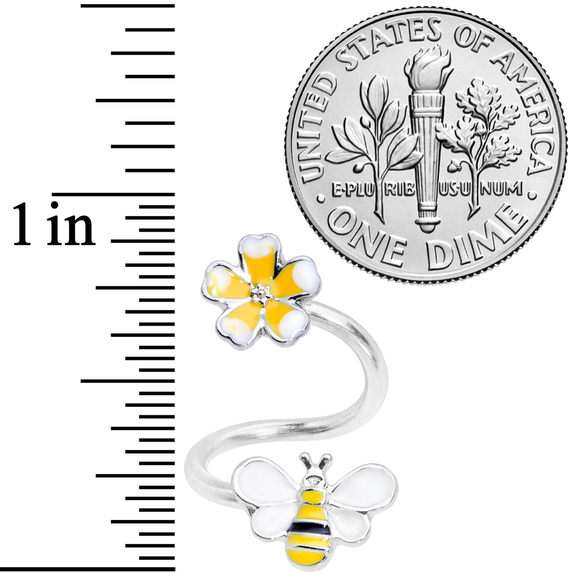 Body Candy Womens 14G Steel Yellow Flower Honey Bee Spiral Twister Belly Button Ring Helix Cuff Navel Ring