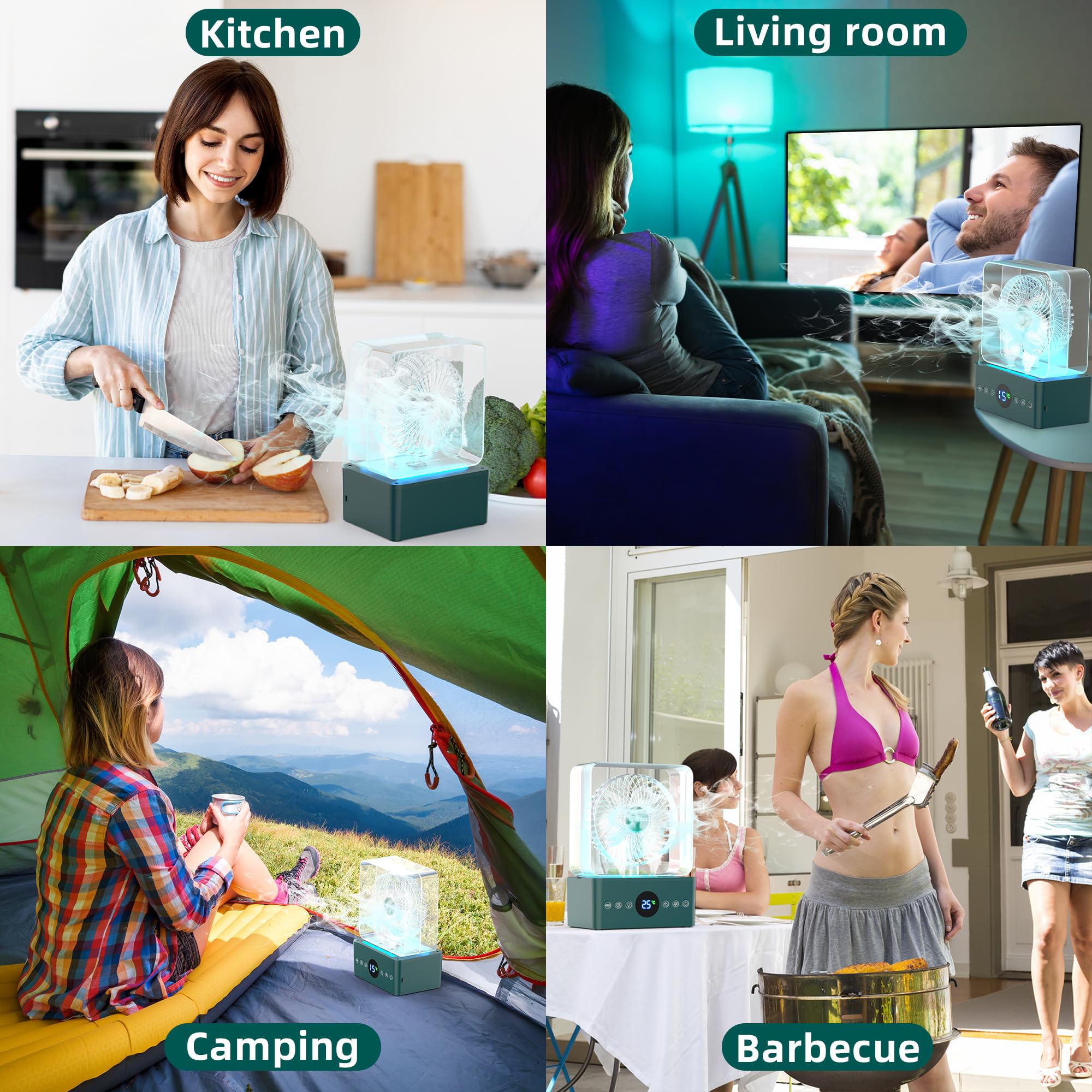DINGBAI Portable Air Conditioner, Cooling Fan, Portable Air Conditioning Fan, Humidifying Fan, Built-in Battery, Timer, Thermometer, Water Level Monitor, Light Display, Battery Level Display.