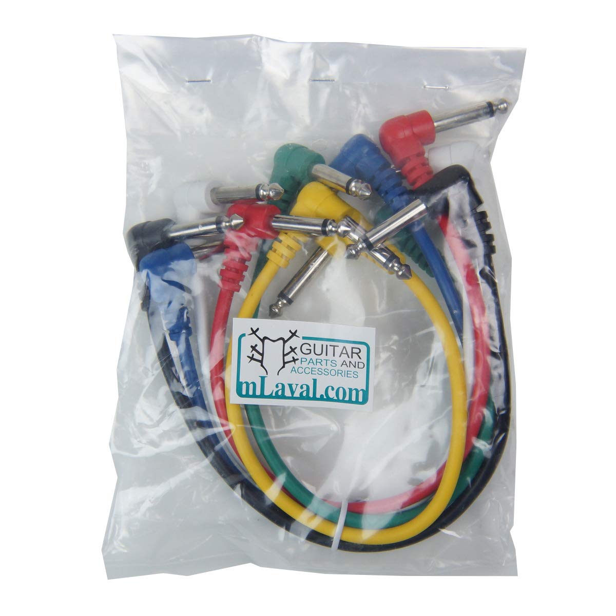 Multi-color 12" Angle to Angle Guitar effect pedal jumper patch cable, Pack of 6