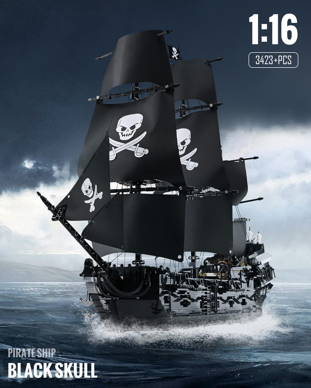 Nifeliz Black Skull Pirates Ship Building Blocks Kits, Model Set and Assembly Toy for Teens and Adult, Makes a Great Gift for People who Like Creative Play and Adventures, New 2023 (3423Pcs)
