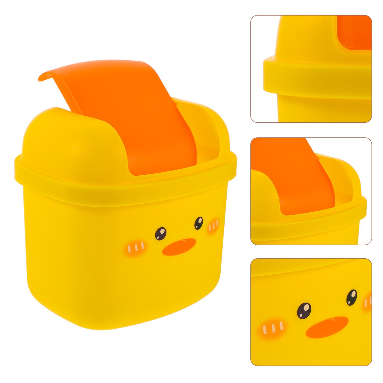 DEARMAMY Small Trash Bin Mini Trash Can with Lid Desktop Ducks Shaped Waste Basket Mini Garbage Can Kawaii Trash Bins for Home Desk Office Kitchen Recycling Trash Container