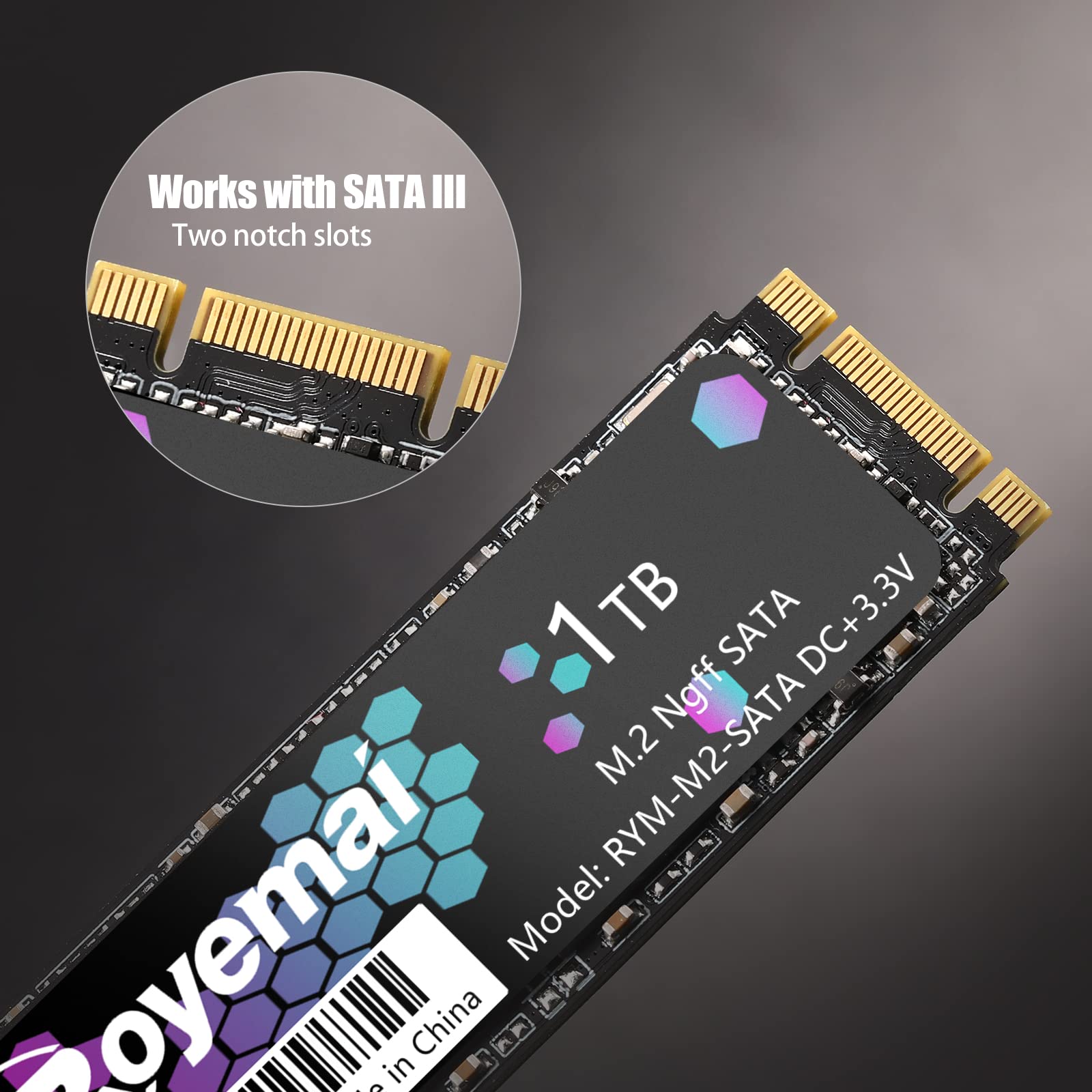 D DUOMEIQI 1TB M.2 Ngff SATA SSD 2280 SATA III 6Gb/s Internal Solid State Drive, 3D NAND TLC (Read/Write Speed up to 520/460 MB/s), 1TB SSD Compatible with Laptop and PC Desktop