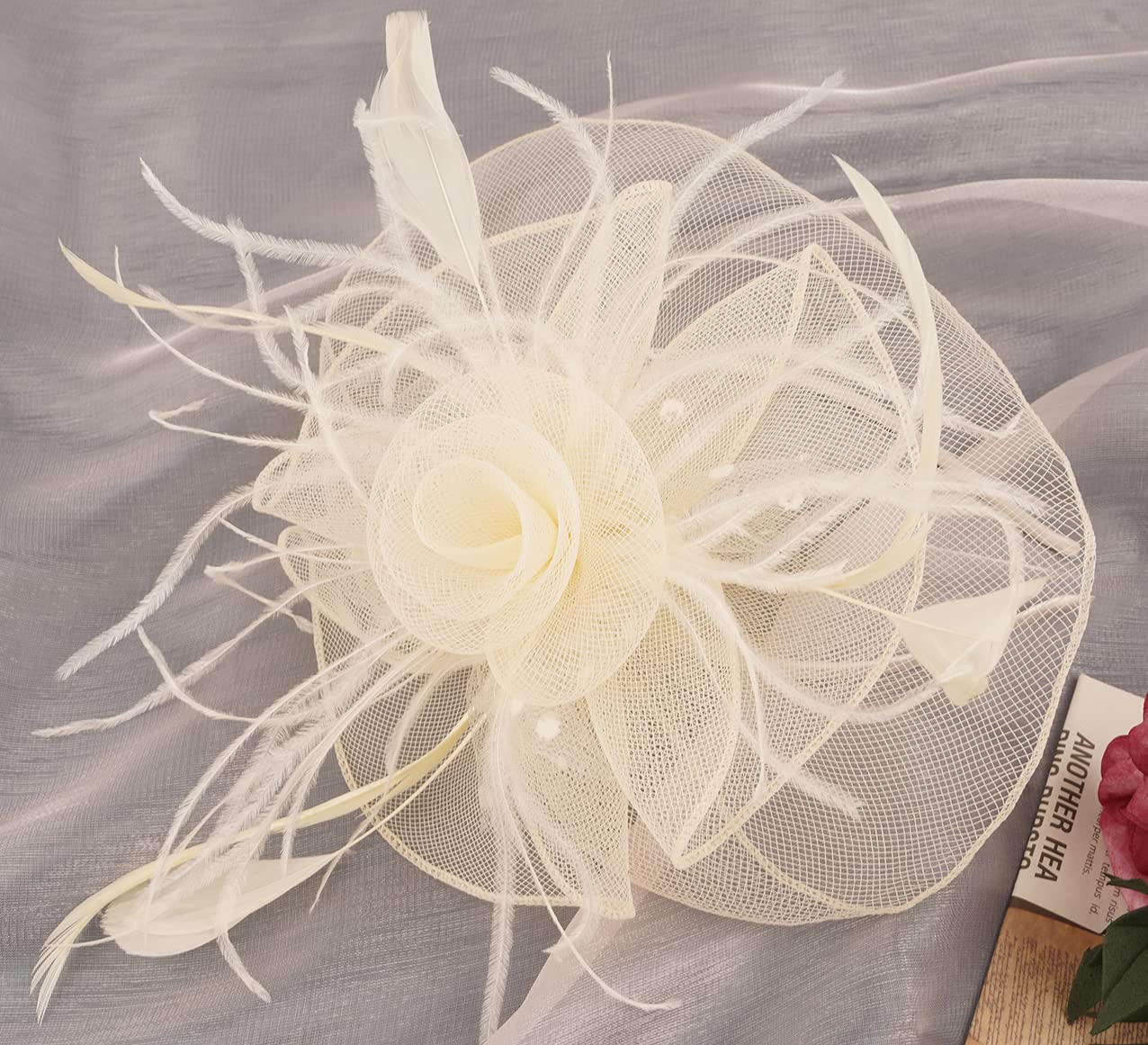 Cizoe Fascinators for Women with Feather Mesh Veil Headband Bridal Wedding Tea Party Cocktail Hat(yellow)