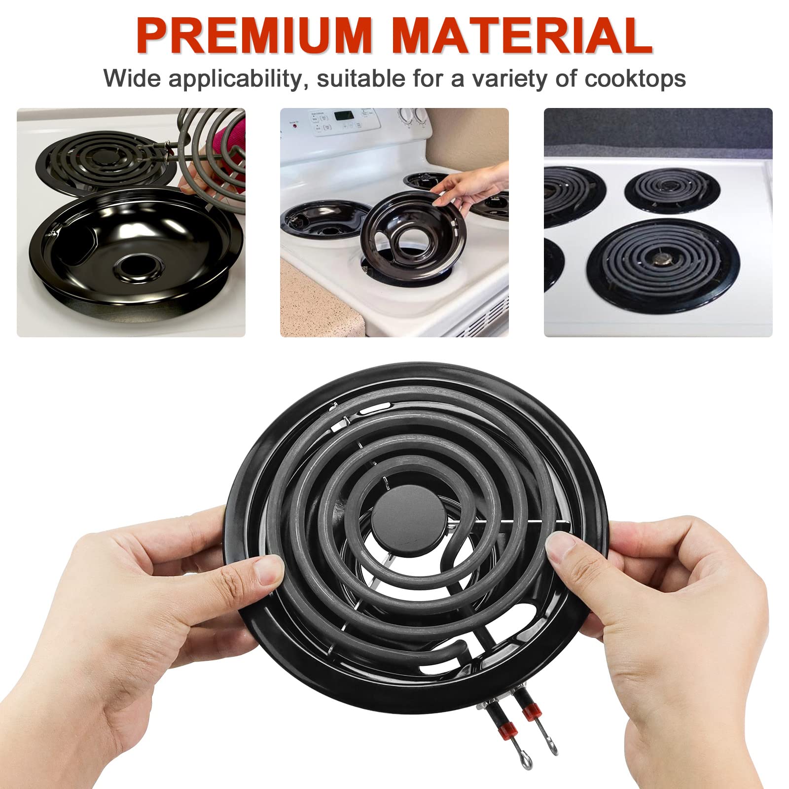 W10290350 W10290353 Black Porcelain Burner Drip Pans By AMI PARTS - Replacement for Whirl-pool Electric Range Cooktop - Includes 2 8-Inch and 2 6-Inch Pans