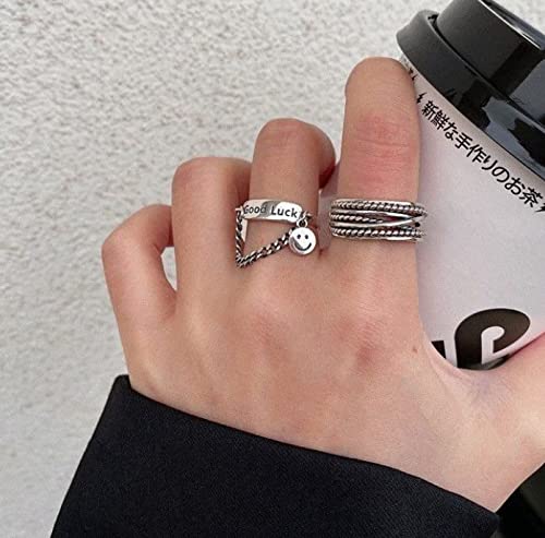 CJIAYUJEW 16PCS Chain Rings Gothic Punk Chain Finger Ring Set for Women Men,Vintage Silver Emo Rings Cross Butterfly Knuckle Ring