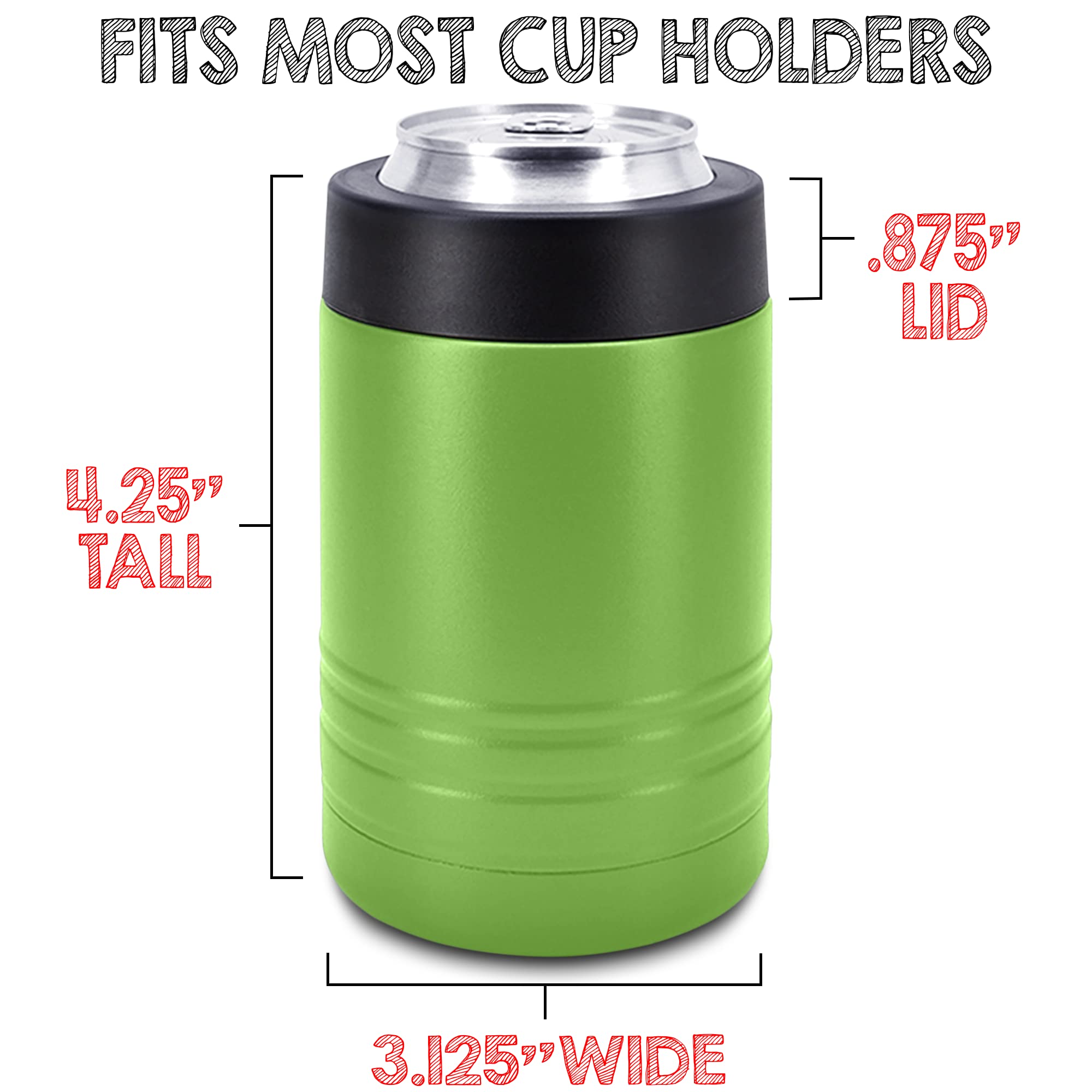 Clear Water Home Goods - 12 oz Stainless Steel Double Wall Vacuum Insulated Can or Bottle Beverage Cooler - Powder Coated Olive Drab Green - 6 Pack