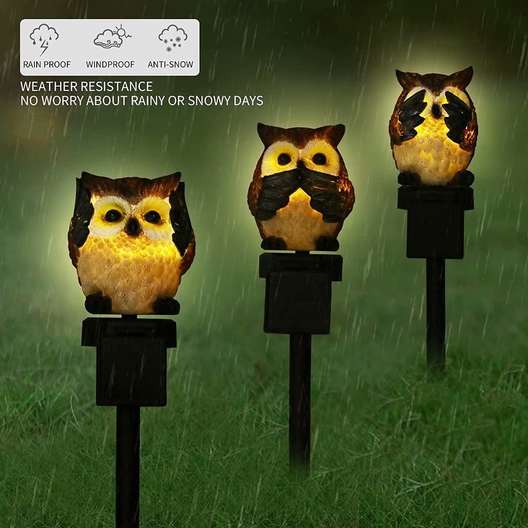 TastyHome Solar Owl Decor 3 Packs, Owl Solar Light Waterproof with Stake for Garden Decoration£¬Owl Solar Path Light Lamp Garden Sculptures & Statues for Lawn Backyard Decor