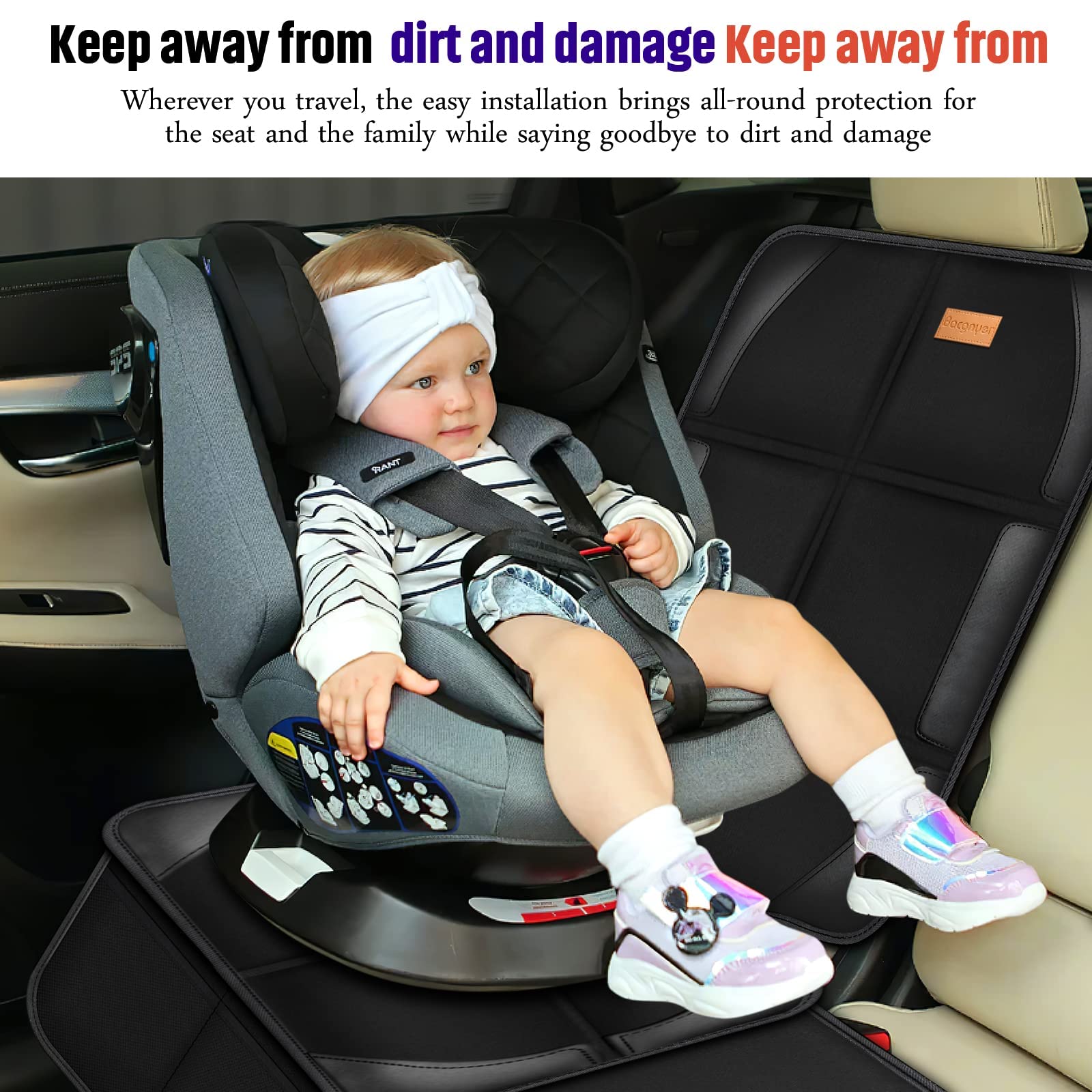 Car Seat Protector, 1 pack of Seat Protectors, Thickest Padded 600D Fabric Padding, Waterproof, Durable, Anti Slip Backing, Child Seat Protection, Suitable for Babies, Toddlers, Children（light grey 1）