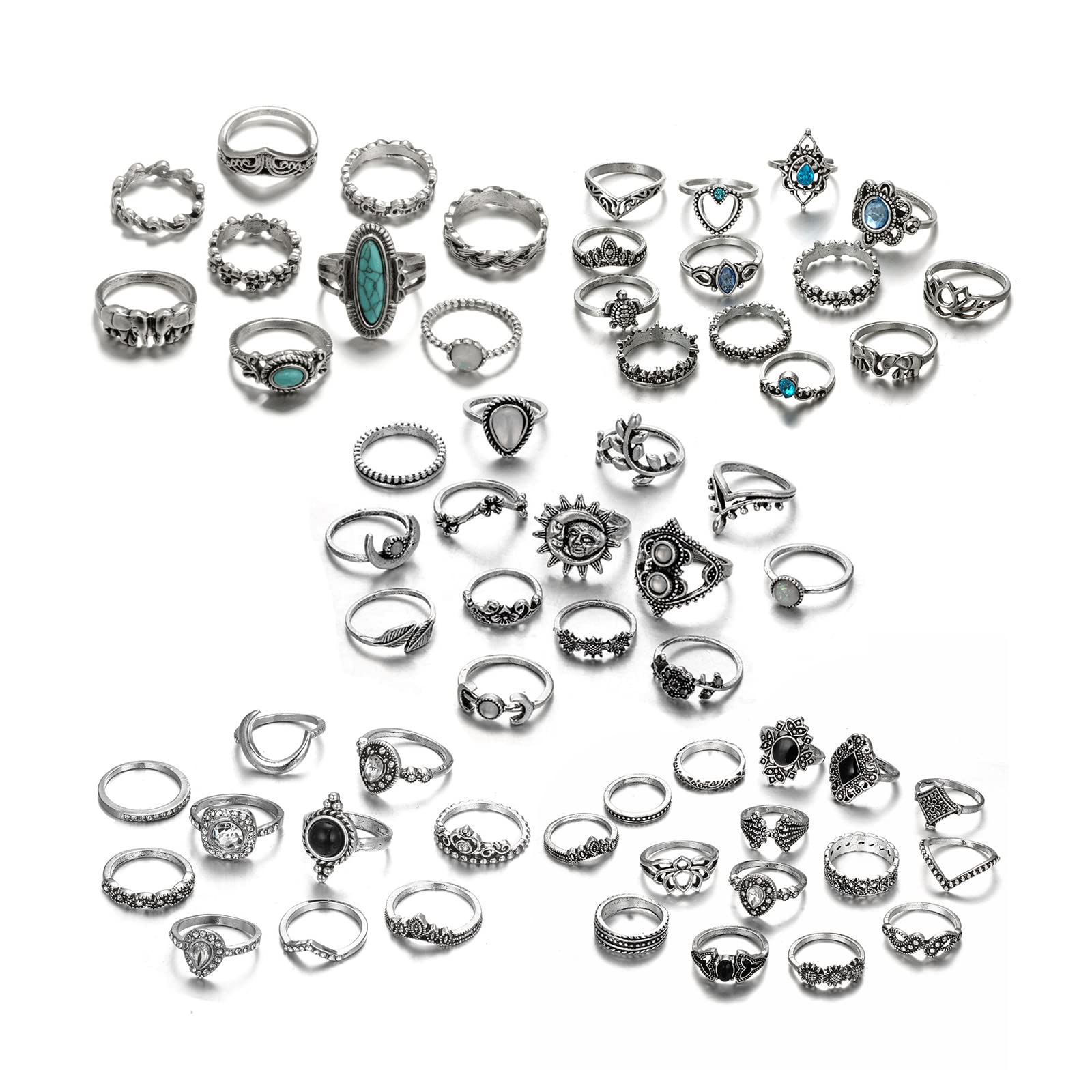 CJIAYUJEW Initial Ring for Women Cute Adjustable Alphabet Ring Stackable Silver Capital Letter Ring (61pcs)