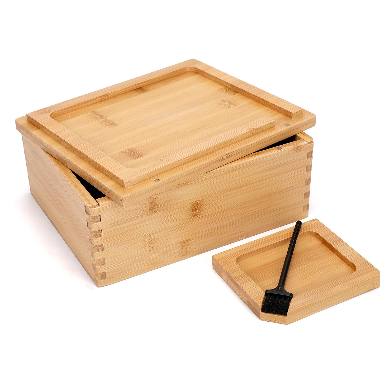 Donghome Bamboo Tray Set Handmade Storage Box with Megnetic Lid,Wooden Decorative Box