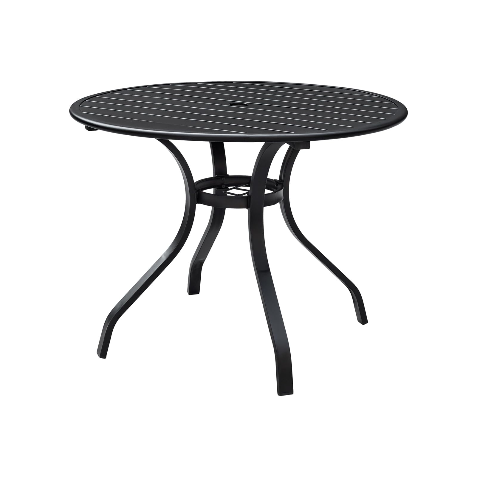 LEVELEVE 1 Piece Patio Dining Table,Outdoor Furniture 38"x 38" Metal Slatted Table with 1.5" Umbrella Hole,Outside Porch Deck Balcony Backyard Table(Round)