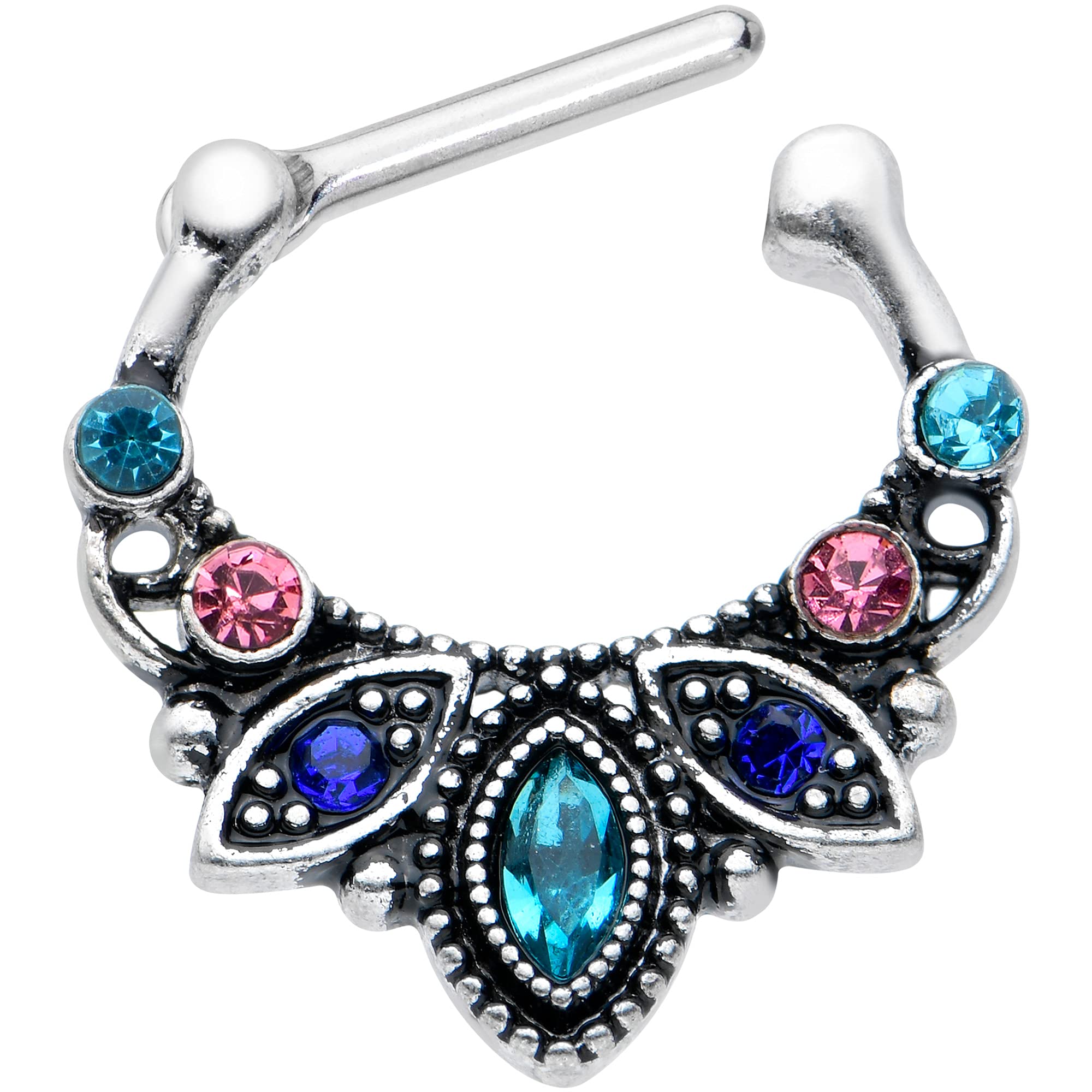 Body Candy Womens 16G 316L Steel Septum Jewelry Pink Blue Accent Festive Daith Tragus Cartilage Clicker 3/8"