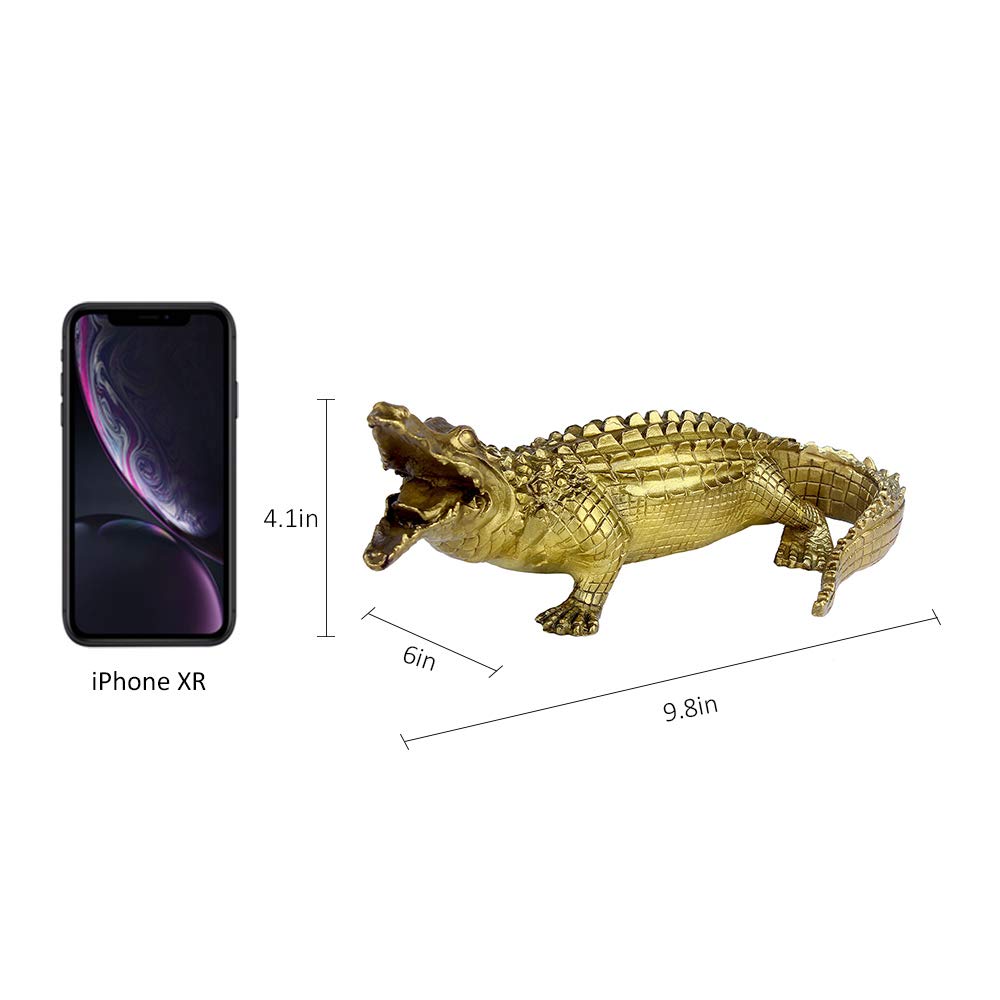 BRASSTAR Brass Crocodile Statue 9.8β(H) Egyptian Oriental Sculpture Home Garden Ornament Handcraft Alligator Gift Collection PTZY013