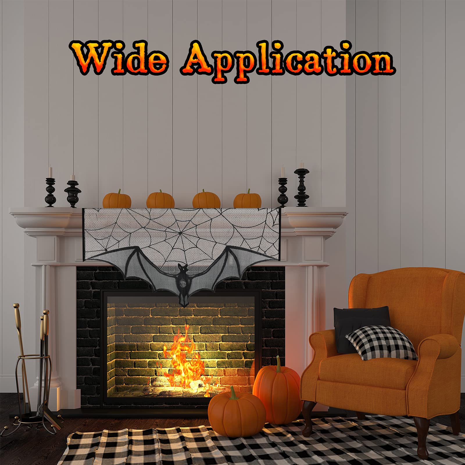 Tatuo 3 Pieces Halloween Valances Halloween Windows Decorations Black Lace Cobweb Mantle Scarf Spiderweb Fireplace Valances Cover Halloween Party Decorations