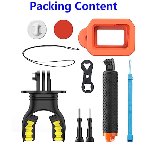 NUOBAKE Mouth Mount + Floaty Case + Floating Hand Grip for GoPro Hero 11 10 9 Black, Floating Case with Long Screw and Adhesive Anchors for Snorkeling, Surfing, Wakeboarding, GoPro Hero Accessories