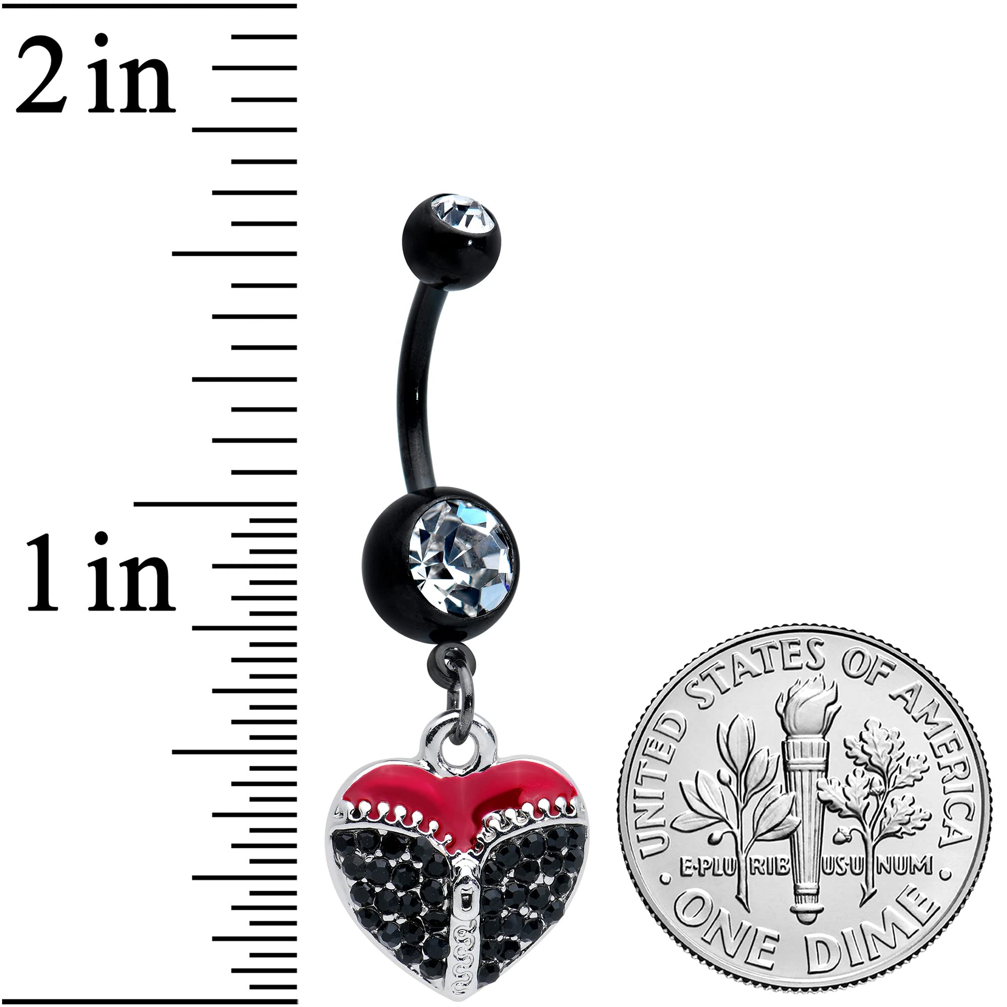 Body Candy Womens 14G Black Anodized Steel Navel Ring Piercing Unzipped Heart Dangle Belly Button Ring