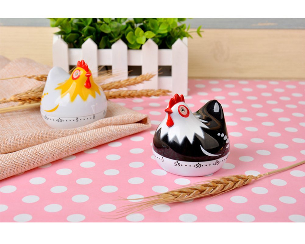 Cartoon Hen Mechanical Timers 60 Minutes Kitchen Cooking Timer Clock Loud Alarm Counters Mini Size Manual Timer for Study (Black)