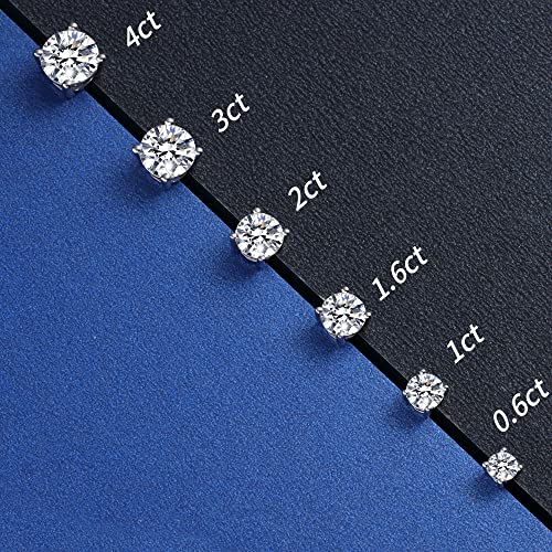 Moissanite Stud Earrings - 0.6ct-4ct D Color VVS1 Clarity Brilliant Round Cut Lab Grown Diamond - 18K White Gold Plated 925 Sterling Silver with Secure Friction Backings - Stylish Diamond Earrings with Square Gift Box