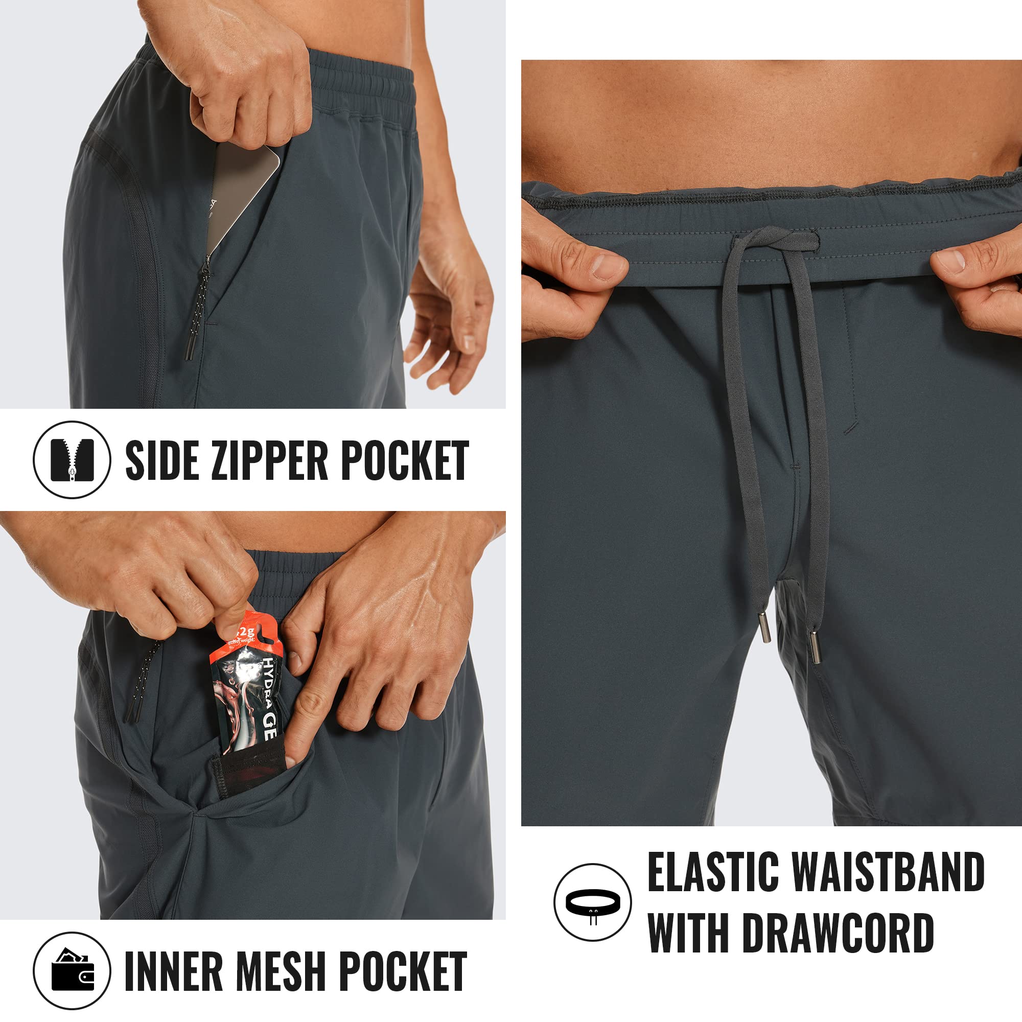 CRZ YOGA Men's Linerless Gym Shorts - 7'' Ultra-Light Quick Dry Workout Running Training Athletic Shorts with Pockets Melanite X-Large
