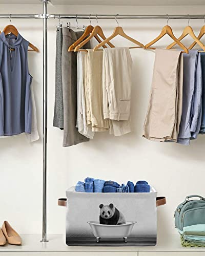 Cube Storage Bins Cloth Towel Organizer Panda in The Bathtub Animal Black White Fabric Collapsible Storage Baskets with Handles for Home Office Closet Shelves Toy Nursery 1 Pack