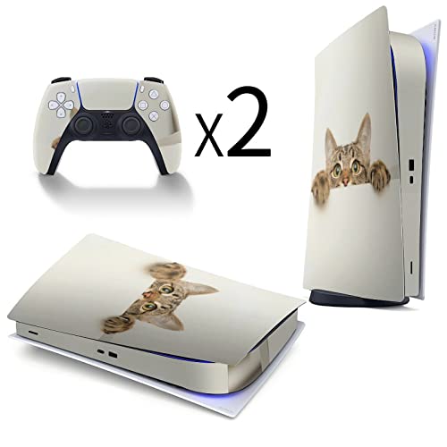 Curious Cat Kitten Full Protective Skin Cover Design Wrap Decal Sticker Compatible with PS5 Digital Edition Console and Controller