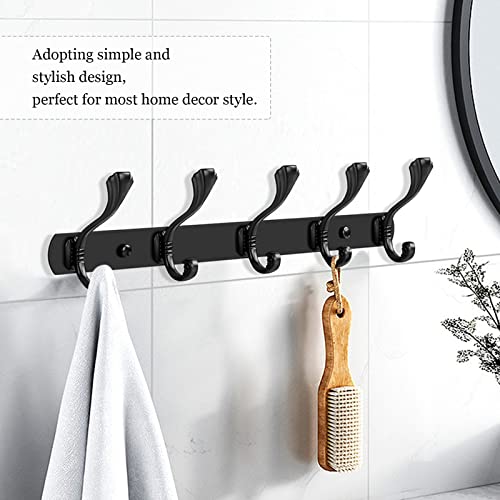 MOKANI Coat Rack Wall Mounted 2 Pack, Stainless Steel Wall Coat Hooks, Heavy Duty Metal Hook Rack Rail for Hanging Clothes Towel Coat Hat Key Robes Entryway Bathroom Kitchen (5 Hooks,Black)