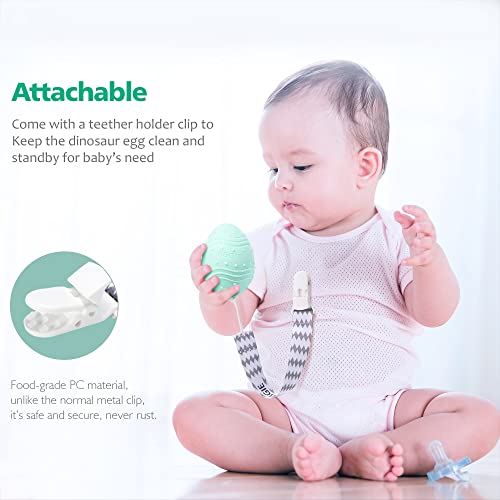 Dinosaur Egg Baby Teething Toy Teether Rattle, Made with 100% Food-Grade Silicone for Infant Boys Girls 2m+ (Mint)