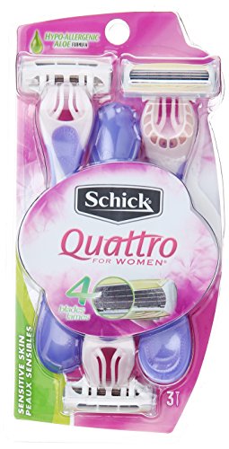 Schick Quattro Womens Disposable Razors for Sensitive Skin, 3 Count, Pack of 2