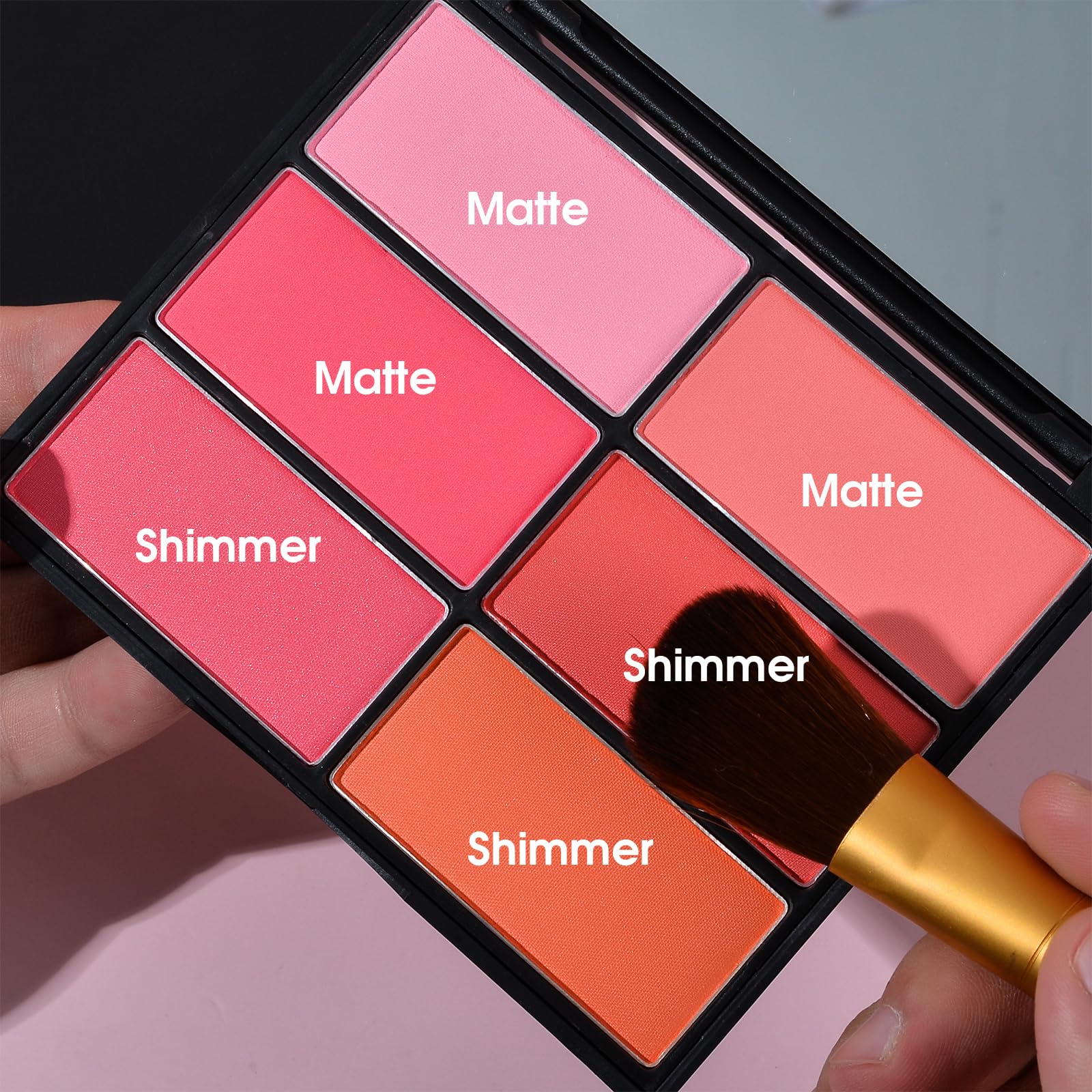 CARMELA 6-Color Blush Palette, Long Lasting High Pigment Matte Shimmer Pressed Powder Blush for Cheeks, Highlighter and Blush Palette