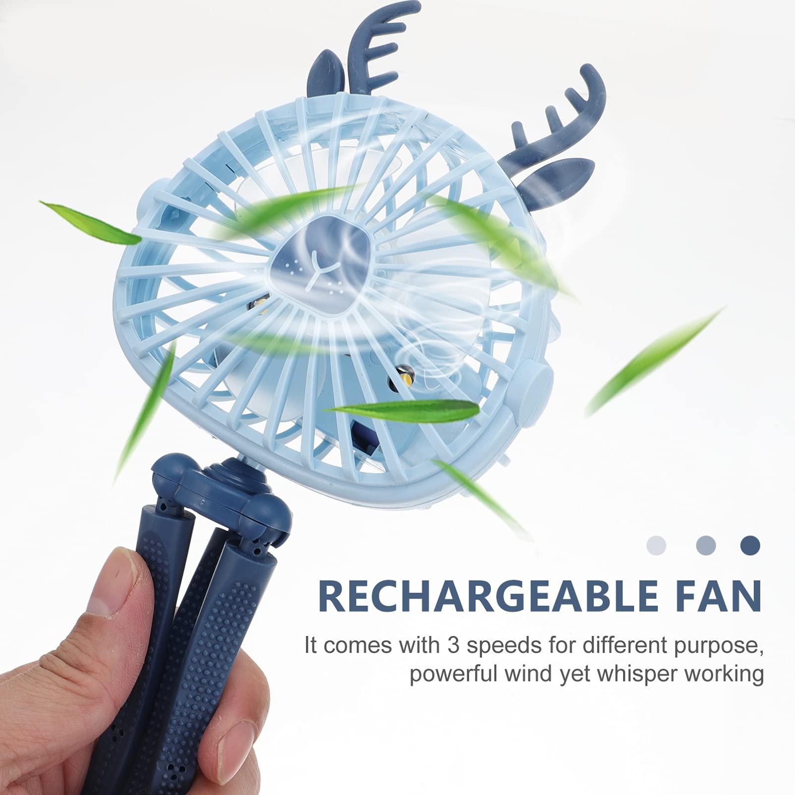 FARUTA Stroller Fan Handheld Personal Portable Fan Silent USB Desk Fan with Flexible Tripod for Stroller Student Bed Desk Bike Crib Car Rides Blue