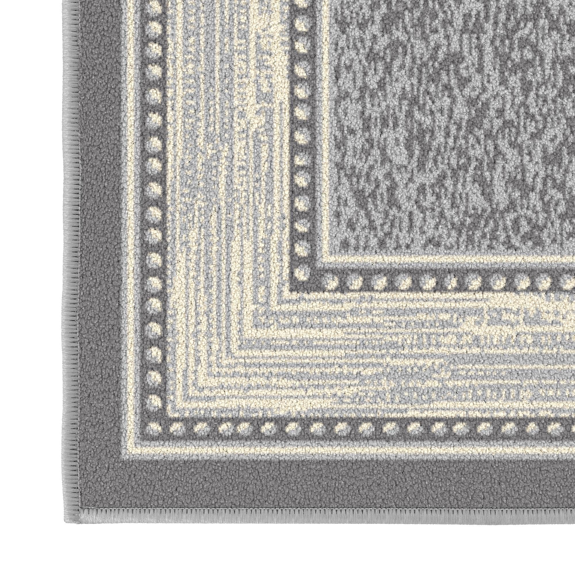 Ottomanson Ottohome Non-Slip Rubberback Bordered Design 3x10 Indoor Runner Rug, 2'7" x 9'10", Light Gray