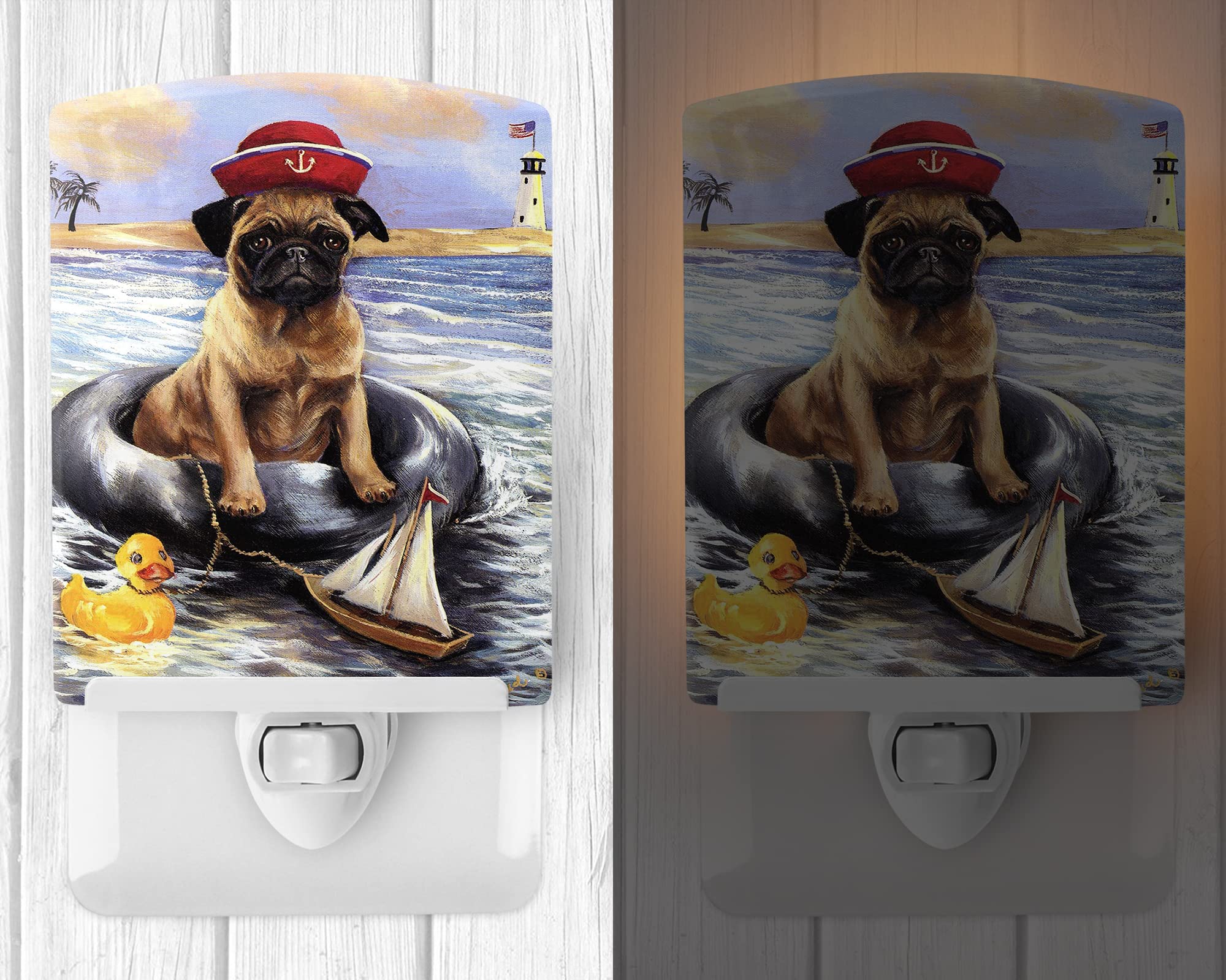 Caroline's Treasures PPP3153CNL Pug Ahoy Sailor Ceramic Night Light Compact, UL-Certified, Ideal for Bedroom, Bathroom, Nursery, Hallway, Kitchen, 6x4x3, Multicolor
