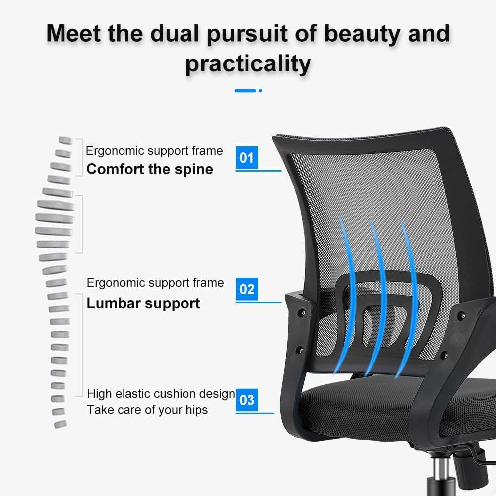 Black Classic Ergonomic Office Chair, Adjustable Support, Rolling Computer Chair, Study Chair