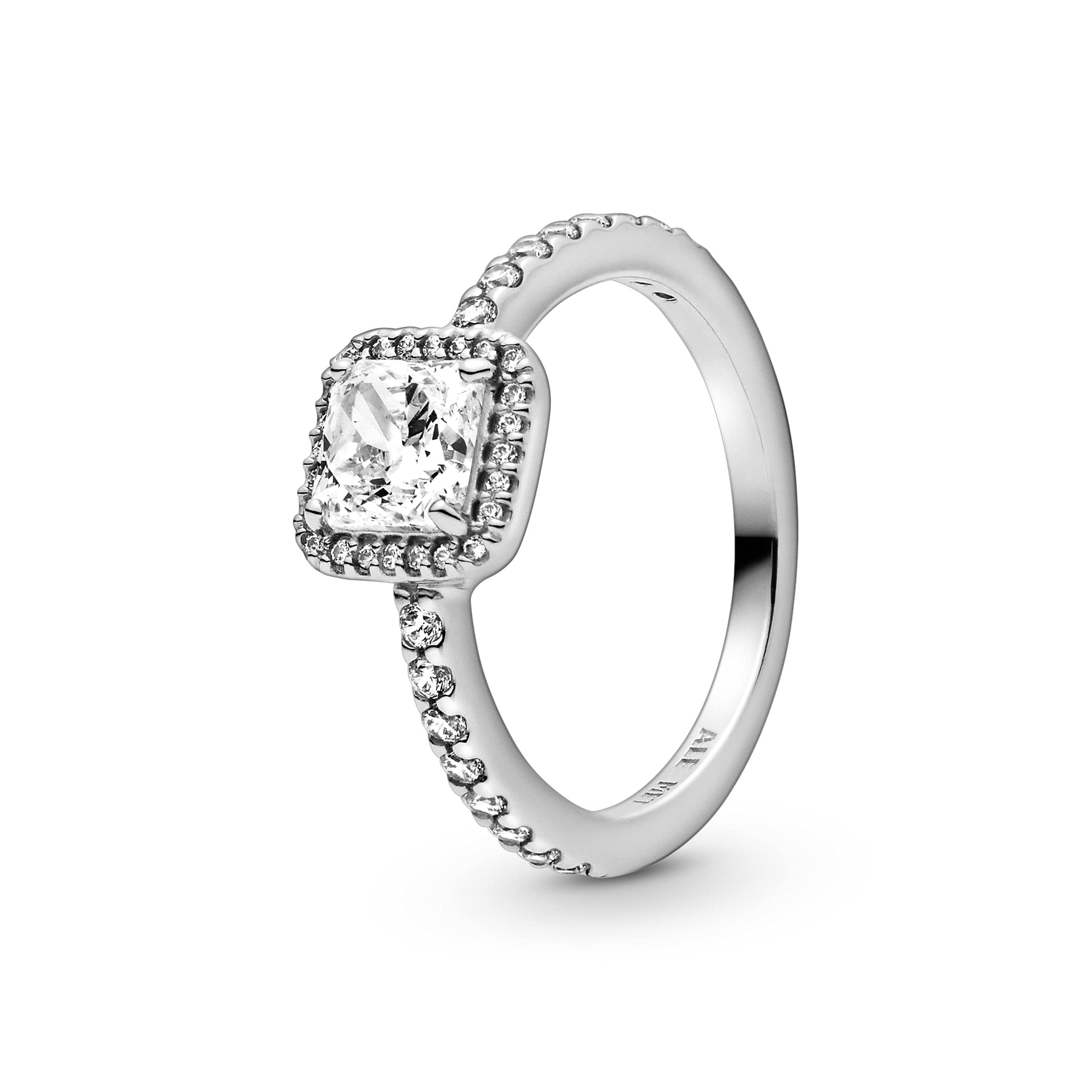 PANDORA Square Sparkle Halo Ring - Stunning Sophisticated Ring - Sterling Silver Ring for Women - Layering or Stackable Ring - Sterling Silver with Clear Cubic Zirconia - Size 6
