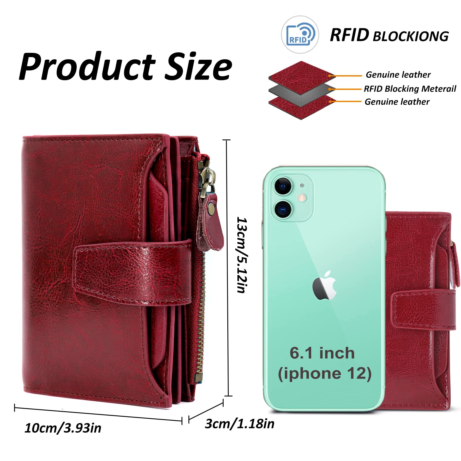 CALIYO Short Wallet for Women, Minimalist Bifold Small Wallets, Lady Clutch Wallet,Women Coin Purses with RFID Blocking Genuine Leather Wallet for Women(Wine Red)