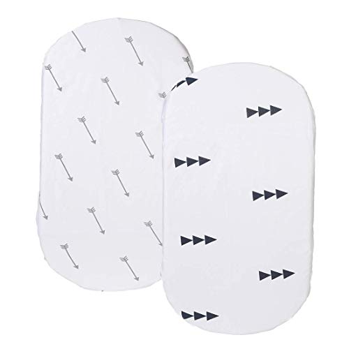 Bassinet Sheets 16" x 32", 2 Pack, 100% Jersey Knit Cotton, Ultra Soft Breathable Grey Arrows and Black Triangles