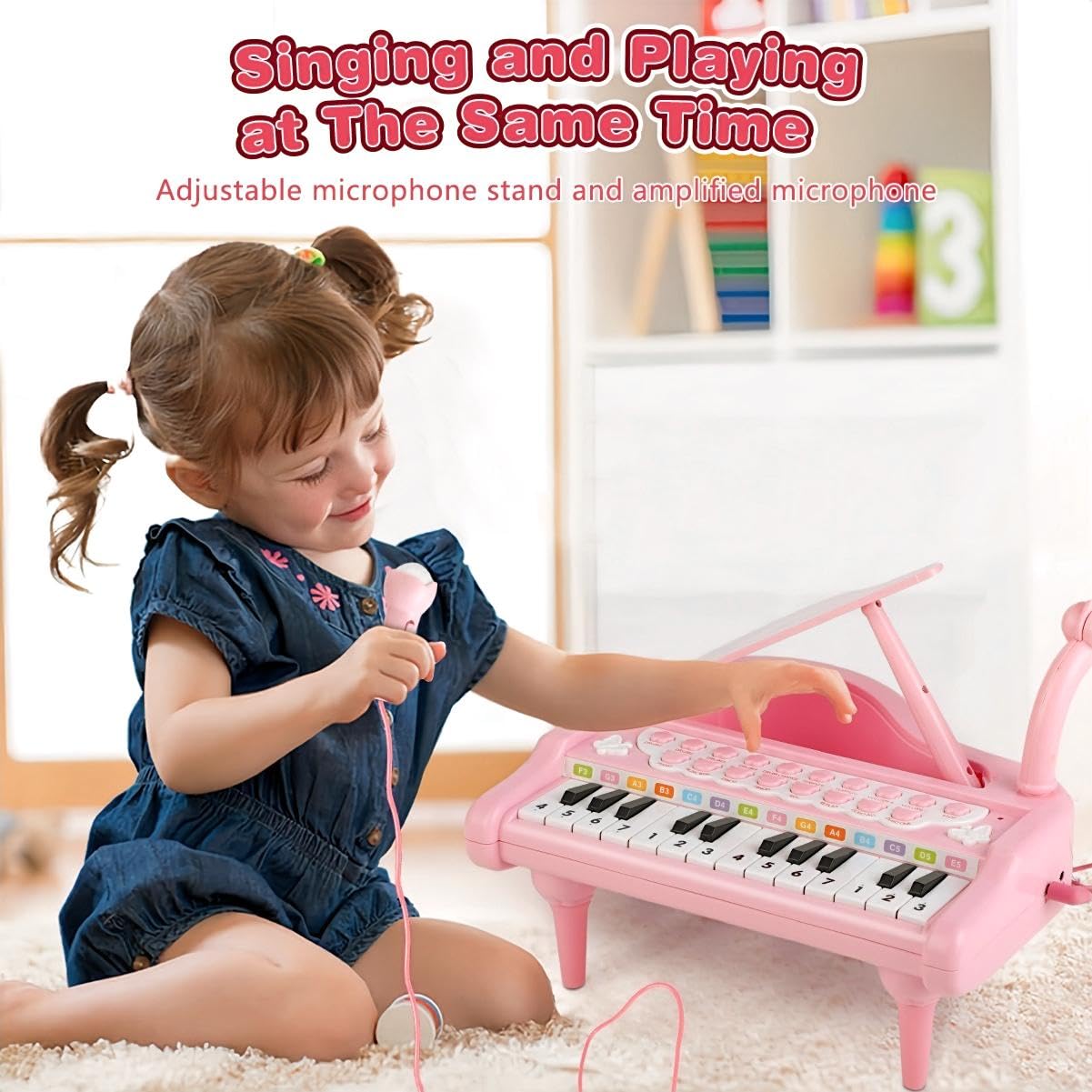 Toddler Piano Keyboard Toy - Toy Piano for 1 2 3 Years Old Girls Birthday Gift Piano Multi Functional Musical Toy with Microphone