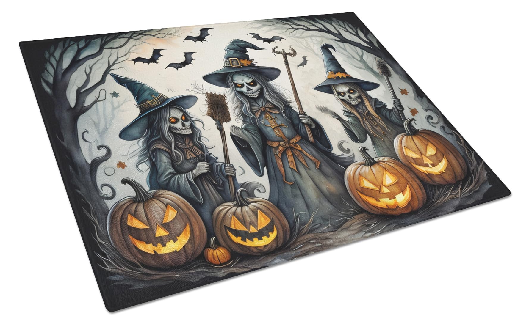 Caroline's Treasures DAC2292LCB Witches Spooky Halloween Glass Cutting Board Large Decorative Tempered Glass Kitchen Cutting and Serving Board Large Size Chopping Board