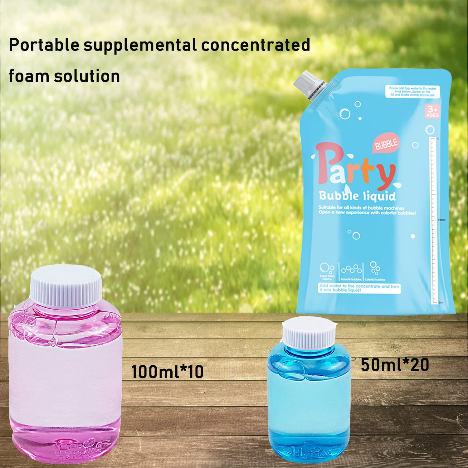 Bubble Concentrated Solution, Bubble Refill Solution(1 L/ 34 OZ,3 Pouches of Bubble Refill) for Kids Graduation Parties, Summer Party Celebrations,Party Favor,Bubble Machine, Bubble Gun Blower